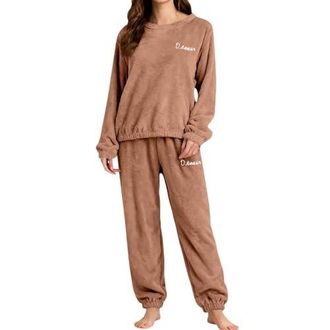 Generic Ensemble de pyjama en peluche douce pour femme, ensemble de pyjama pour femme, ensemble de pyjama en polaire douce et chaude, ensemble de v&ecirc;tements de
