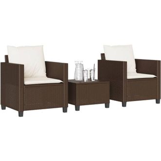 vidaXL Ensemble de bistro 3 pcs avec coussins marron r&eacute;sine tress&eacute;e Vidaxl