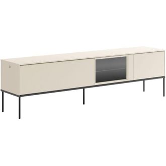 Selsey Selsey Bellezo - TV-Lowboard mit beleuchteter Glasvitrine 196 cm, Creme