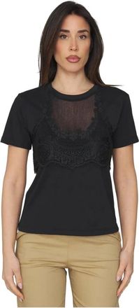Twinset Femme, Tops, Noir, Taille: 42 FR T-shirt avec tulle et dentelle