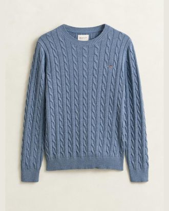 GANT Rundhalspullover aus Baumwolle mit Zopfmuster und kleiner Logo-Stickerei in