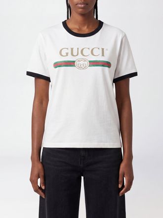 Gucci Baumwoll-T-Shirt mit Web-Streifen mit Rundhalsausschnitt und Kontrast-Logo