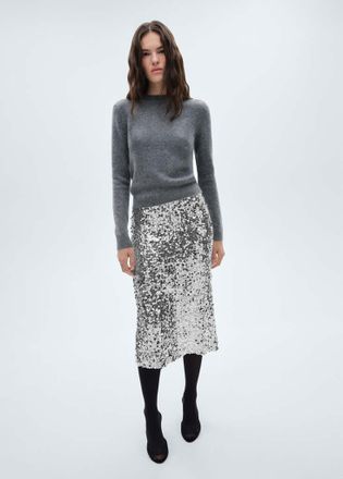 Mango Pailletten-Midirock silber - Damen - XS - MANGO