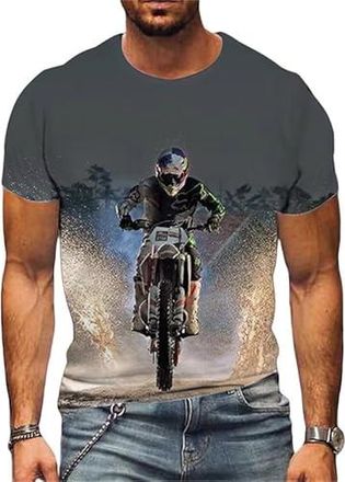Keephen T-Shirt &agrave; col Rond pour Homme avec Motif Moto VTT Sportif Impression 3D Manches Courtes Haut d&eacute;contract&eacute;