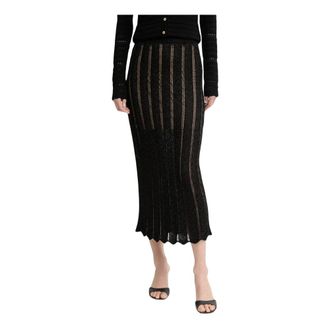 Twinset Jupe mi-longue en maille &agrave; bord festonn&eacute; - Femme - Jupes - Noir - Taille: 40 FR