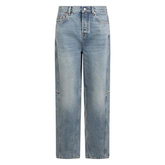 Gucci Weit geschnittene Jeans mit Lederlogo - - Jeans - Damen - Blau - W26