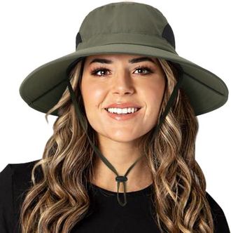 Dreshow Chapeau de Soleil Femme lextérieur UV Protection Chapeau dété à Large Bord Bonnet Pliable en Maille Plage Pêche Seau Casquette