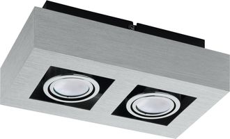 Eglo LED Deckenleuchte Loke 1, 2 flammige Aufbauleuchte Modern aus Aluminium und Stahl, Deckenlampe in Gebürstet, Chrom, Schwarz, Aufbaulampe mit GU10 Fass