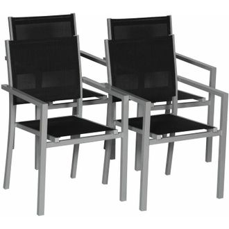 Happy Garden 4er Set St&uuml;hle aus grauem Aluminium - schwarzes Textilene