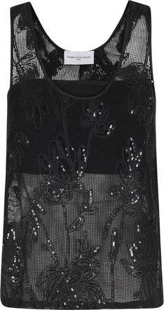 Isabelle Blanche Femme, Tops, Noir, Taille: 40 FR Haut &agrave; Sequins en Dentelle