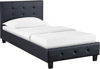 IDIMEX Lit Simple pour Adulte ou Enfant Reve Couchage 90 x 190 cm avec sommier 1 Place / 1 Personne, tête et Pied de lit capitonnés, revêtement synthétique N