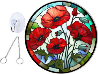 Cabilock Doppelseitige Rote Acrylblumen H&auml;ngedekoration mit Kette und Saugnapf Langlebiges Wand und T&uuml;rschild f&uuml;r Fenster Stilvolle Wohnraumgestaltung und Heim