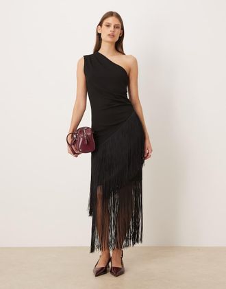 Gina Tricot Gina Tricot - Midirock in Schwarz mit Fransen, Kombiteil
