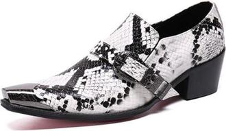 Generic Mocassins tendance à enfiler avec bout en métal et talon en cuir véritable pour homme, pour mariage, fête, bal de fin dannée, style western, noir/blan