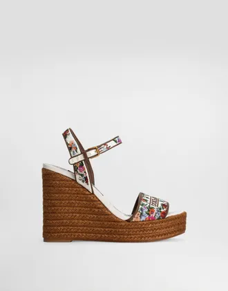 Dolce & Gabbana Nappa Leather Wedge Sandals With Embroidery - Frau Sandalen Und Wedges White 38