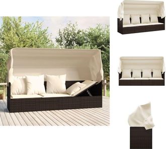 vidaXL Outdoor-Loungebett mit Dach und Kissen Braun Poly Rattan - Outdoorm&ouml;bel - Lounge Bett - Sonnenschirm - Gartenm&ouml;bel - Poolbereich