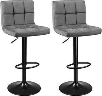 Songmics Barhocker, 2er Set, Barst&uuml;hle, mit Samtbezug, h&ouml;henverstellbar, Drehst&uuml;hle, K&uuml;chenst&uuml;hle mit R&uuml;ckenlehne und Fu&szlig;st&uuml;tze, Metall, dunkelgrau LJB014G01, 