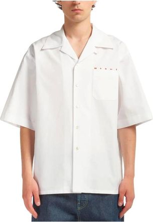 Marni Homme, Chemises, Blanc, Taille: M Bowling Logo Print Shirt