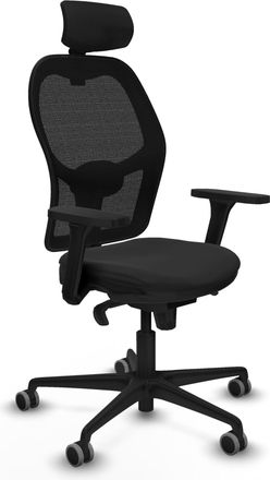 Piqueras y Crespo Schwarzer B&uuml;rostuhl mit 3D-Armlehnen, h&ouml;henverstellbarer Lendenwirbelst&uuml;tze und h&ouml;henverstellbarem Kopfteil, 5 Positionen, Schwarz / Schwarz