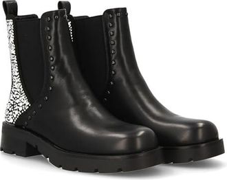 Shoes & Blues Bottines Chelsea avec imprim&eacute; uni, crampons brillants sur le talon. Fermeture &agrave; glissi&egrave;re. Id&eacute;ales pour la saison automne., Noir, 36 EU