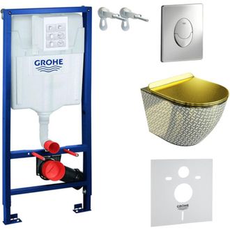 Domino grohe wc Set mit Vorwandelement, Wand-WC und Sp&uuml;lknopf