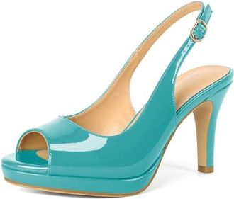 EDEFS Escarpins Femme à Bout Ouvert Plateforme Slingback Talon Aiguille 9 cm Idéals pour Mariage Soirée & Tenue Toutes Occasions Décontractée Turquoise EU42