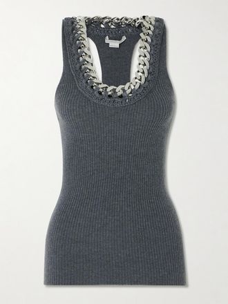 Stella McCartney Débardeur En Laine Mélangée Côtelée À Chaîne Falabella - Gris
