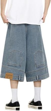 ORANDESIGNE Shorts en Jean pour Homme Baggy Shorts Denim Bermuda Jean DÉté Hip Hop Jeans Teenage Boys Cargo Shorts B Bleu M