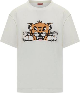 Kenzo Homme, Tops, Blanc, Taille: XS T-shirt Oversize Happy Tiger