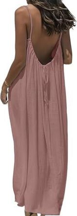 Generic Robe caraco longue sans manches pour femme - Dos nu - Robe d&eacute;t&eacute; fluide - Pour le salon, la maison, les vacances, la plage - Avec noeud dans le dos, ro