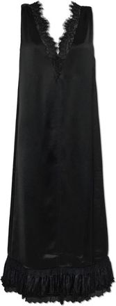 Ganni Robe en satin avec inserts en dentelle - Femme - Robes - Noir - Taille: 36 FR