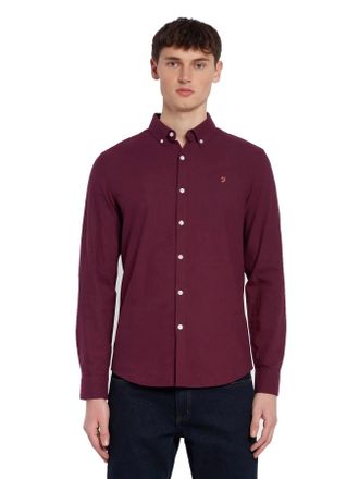 Farah Herren Brewer Slim FIT Cotton Oxford Shirt Hemd, Bordeaux, XXS