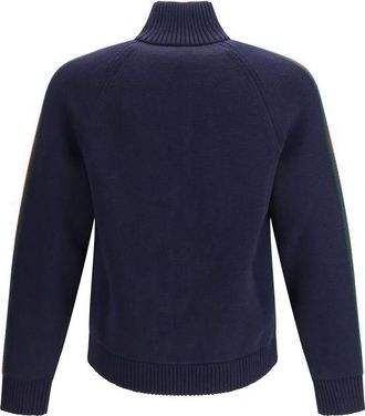 Gucci Wool Knit with Web Trim Cardigan - Navy