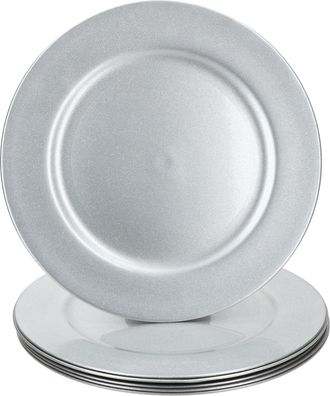 MamboCat 6er Set Platzteller Silber Glitzer I Ø 33 cm I Leichter Dekoteller aus Kunststoff I Platzset für 6 Personen I für Weihnachten, Hochzeiten & Co