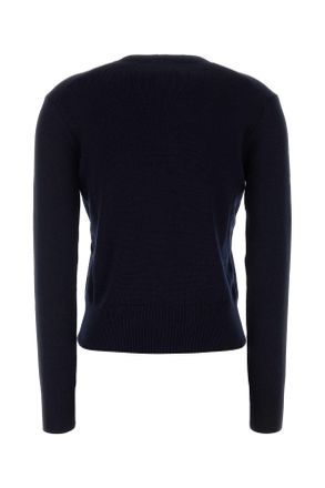 Ami Womens Midnight Blue Wool Sweater Navyred Exterior: Merino Maglieria