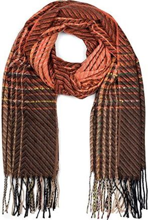 styleBREAKER Écharpe femme en maille fine avec motif zigzag multicolore et franges, chaude étole hivernale 01017149, couleur:Orange-Marron