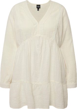 Ulla Popken Damen gro&szlig;e Gr&ouml;&szlig;en &Uuml;bergr&ouml;&szlig;en Plus Size Tunika, Spitze, A-Linie, V-Ausschnitt, Langarm schneewei&szlig; 46+ 831848200-46+