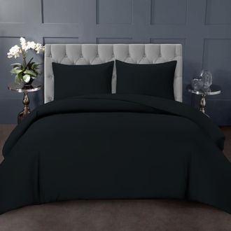 Pizuna Bettbezug 155x220 cm Baumwolle Schwarz, 1000 Fadenzahl aus 100% langstapeliger Baumwolle in Satinbindung Dickes Bettbezug Set mit verdecktem Knopfvers