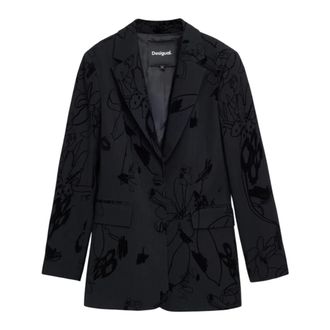 Desigual Femme, Vestes, Noir, Taille: 42 FR Blazer Floral Flocked