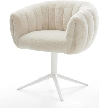 DELIFE Drehstuhl Jada-Flex Pl&uuml;sch Creme-Wei&szlig; Fu&szlig;kreuz Wei&szlig; 360&deg; drehbar Wippfunktion Taschenfederkern, Esszimmerst&uuml;hle