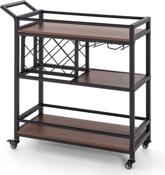 Generic Küchenwagen, Rollwagen, Servierwagen, 3-stöckiger Getränkewagen mit feststellbaren Rädern, Weinregal, Glashalter, Griff, Mobile Aufbewahrungseinheit f