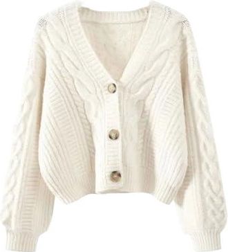 Generic Cardigan court cor&eacute;en en tricot pour femme - Col en V - Style r&eacute;tro - &Eacute;l&eacute;gant - Pour le bureau, Blanc, taille unique