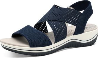 Jana Coshy Damen Sandalen flach Elastisch Vegan, Blau (Navy), 41 EU