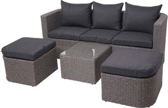 Hhg neuwertig] 3in1-Garnitur 282, Garten-/Lounge-Set Sonneninsel, Spun Poly Poly-Rattan mvg grau, Kissen anthrazit
