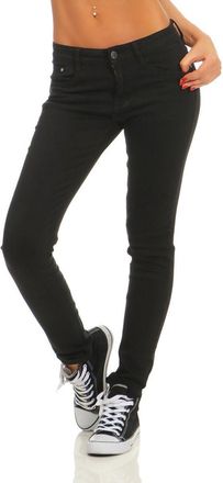 Fashion4Young 4345 Damen Hose R&ouml;hre Skinny Treggings Slim Fit Jeans Stretch Denim &Uuml;bergr&ouml;&szlig;en Slimline (schwarz, 5XL-50)