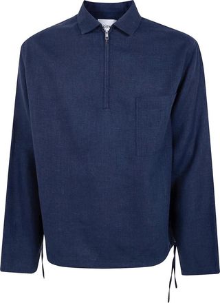 Arte Homme, Pulls, Bleu, Taille: L Linen Quarter Zip Pullover
