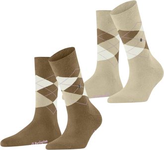 Burlington Damen Socken Everyday Argyle W So Baumwolle gemustert 2 Paar, Beige Brown Sugar 5152, 36-41