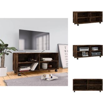 vidaXL TV-Schrank mit Rollen R&auml;uchereiche 90x35x35 cm Holzwerkstoff - TV Schrank - Fernsehtisch - Regal - Wohnzimmereinrichtung - Holzm&ouml;bel
