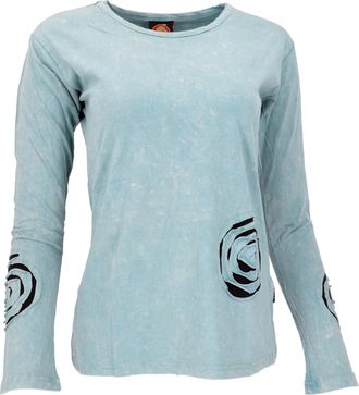 Guru Shop Langarmshirt, Farbenfrohes Stonewash Shirt - Gr&uuml;n/Spirale, Damen, Baumwolle, Size:S
