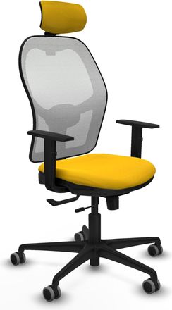 Piqueras y Crespo Ergonomischer Stuhl mit verstellbarer Armst&uuml;tze, 1D-Arme, h&ouml;henverstellbare Lendenwirbelst&uuml;tze und h&ouml;henverstellbares Kopfteil, Wei&szlig;/Gelb